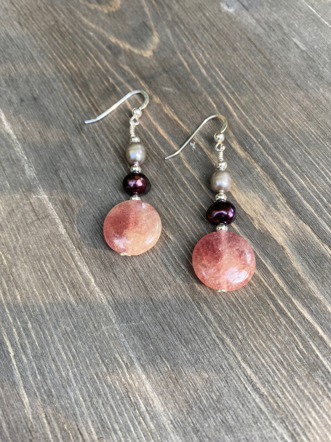 Falling: Sterling Silver, Raspberry Quartz, and Pearl Beaded Stacked ...