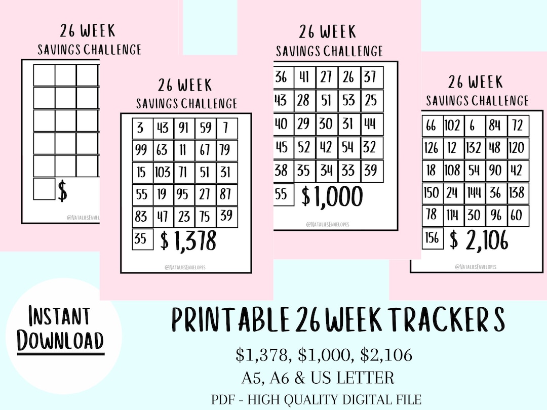 26 WEEK SAVINGS CHALLENGE! L 26 Week Tracker L Printable Pdf L Digital ...