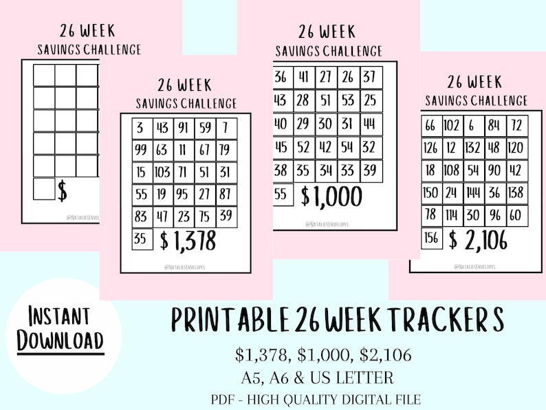26 WEEK SAVINGS CHALLENGE L 26 Week Tracker L Printable Pdf L - Etsy