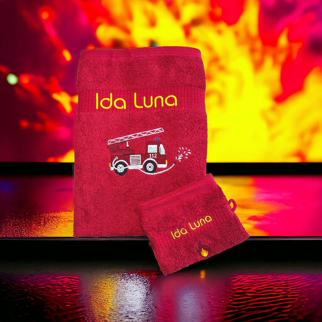Fire Engine Towel Set With Embroidered Name Beautiful Colors 50 X 100 ...