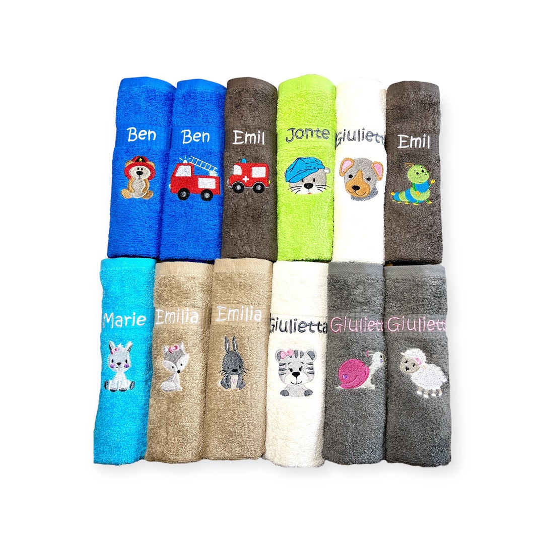 Kinder Handtuch mit Name und Motiv 30x50 cm Kita Kindergarten oder für ...