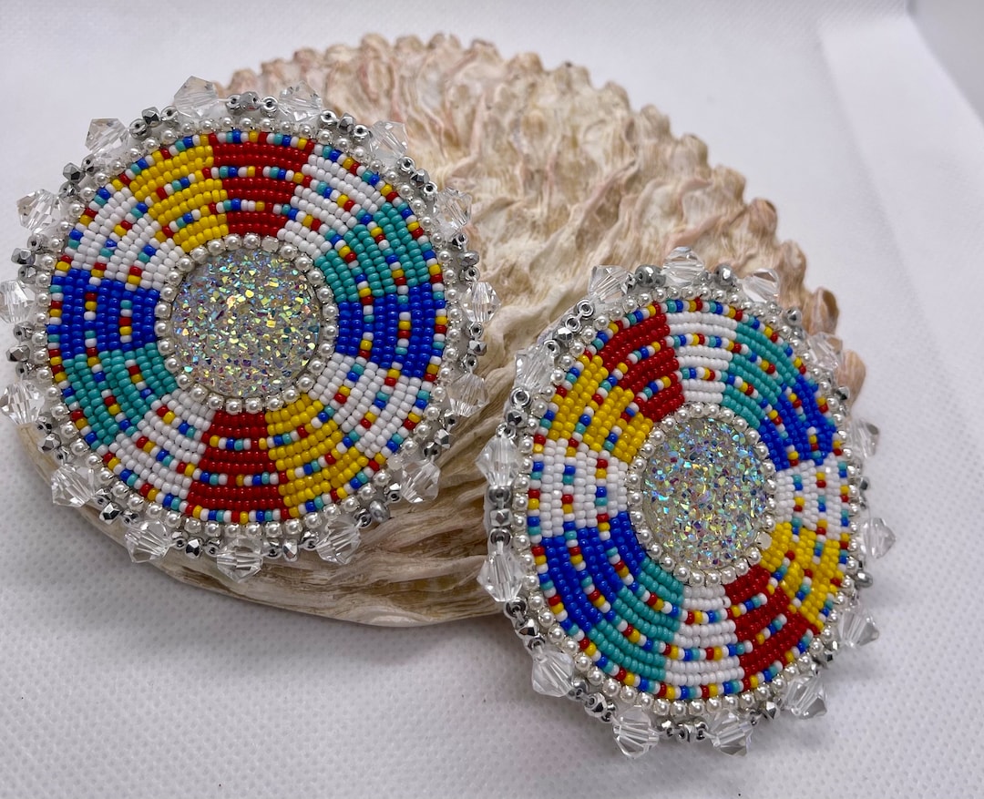 Native American Beaded Round Earrings - Etsy