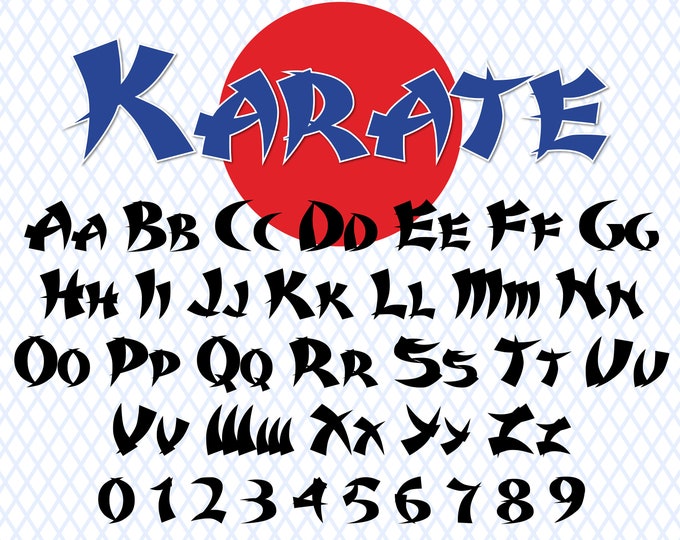 KARATE Font Svg Dxf, Eps, Png; Asian Monogram SVG Letters Numbers ...