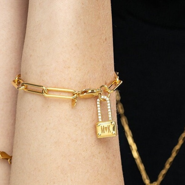 Lock Charm Bracelet - Etsy
