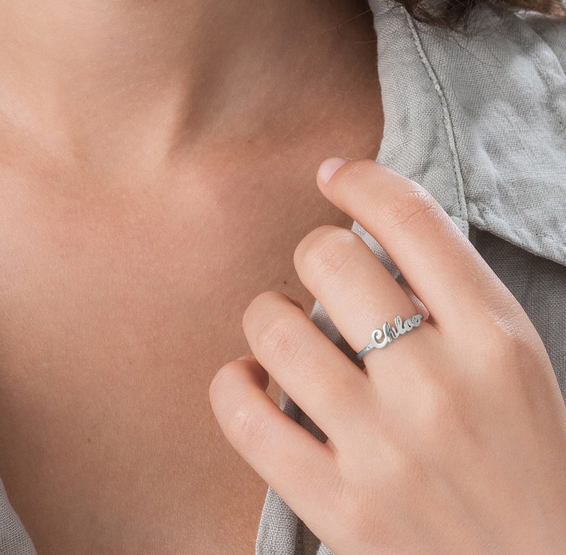 Custom Stacking Name Ring Sterling Silver Personalized | Etsy