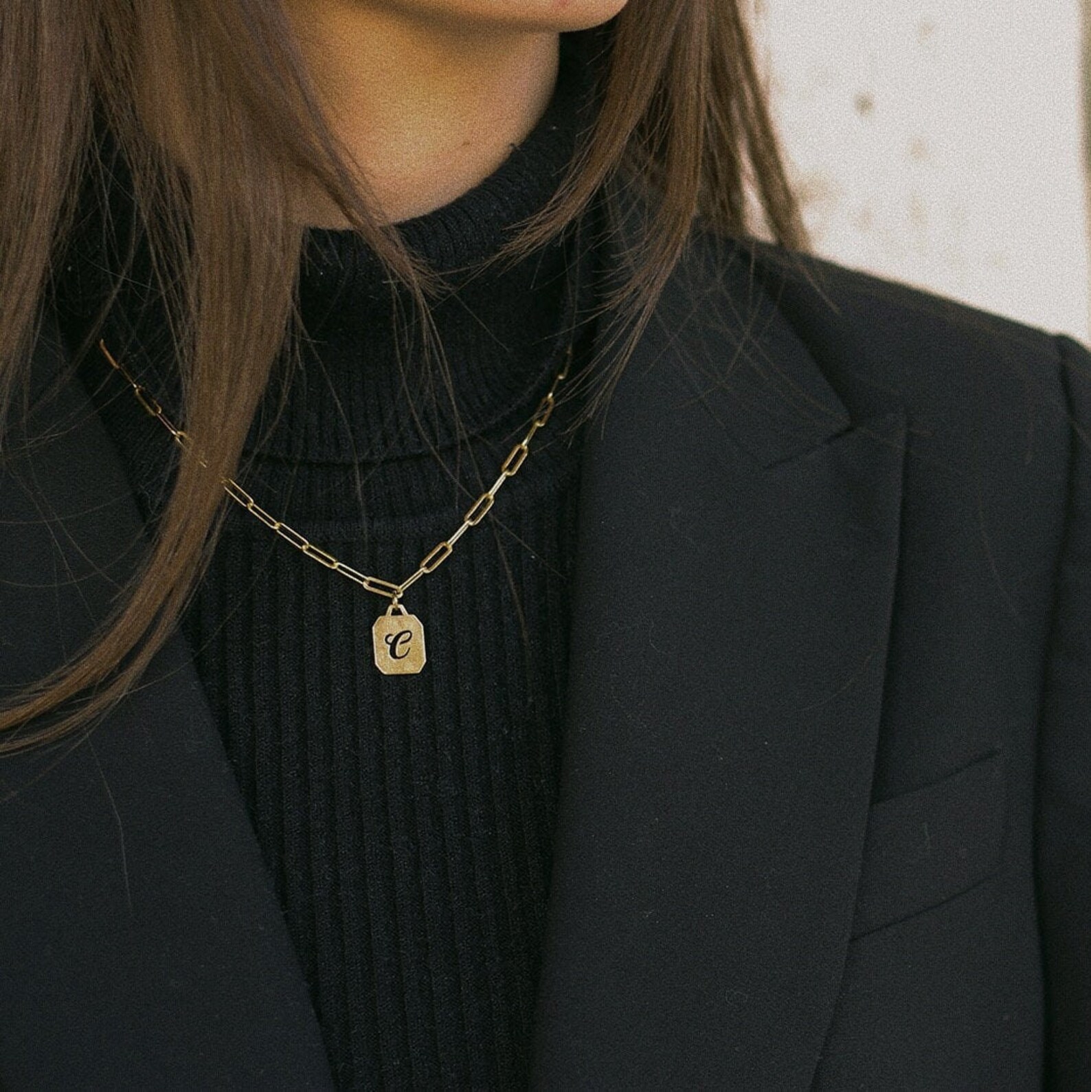 Gold Initial Tag Charm Necklace Chain Reaction Necklaces | Etsy