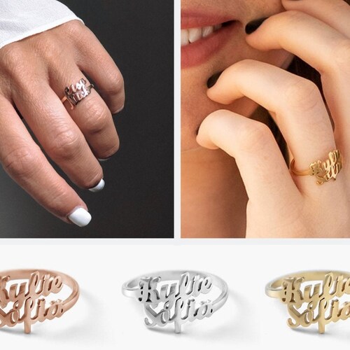 Personalized Double Two Name Ring Custom Kids Names Family | Etsy