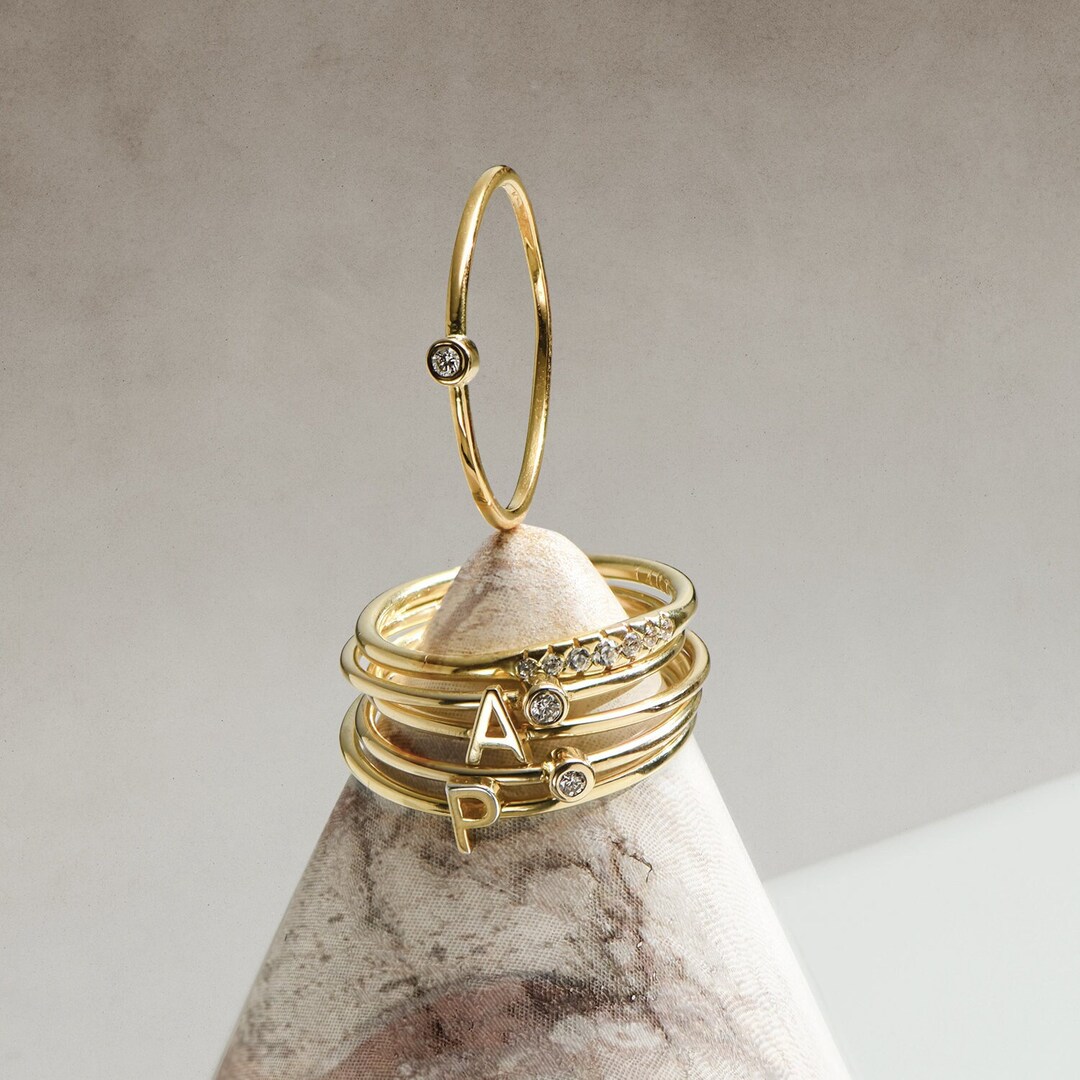 Mona Stackable Ring | Oak and Luna | 925 Silver, 14K Solid Gold With ...
