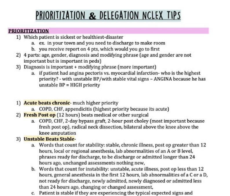NCLEX Prioritization and Delegation Study Guide - Etsy NCLEX Prioritization and Delegation Study Guide - Etsy