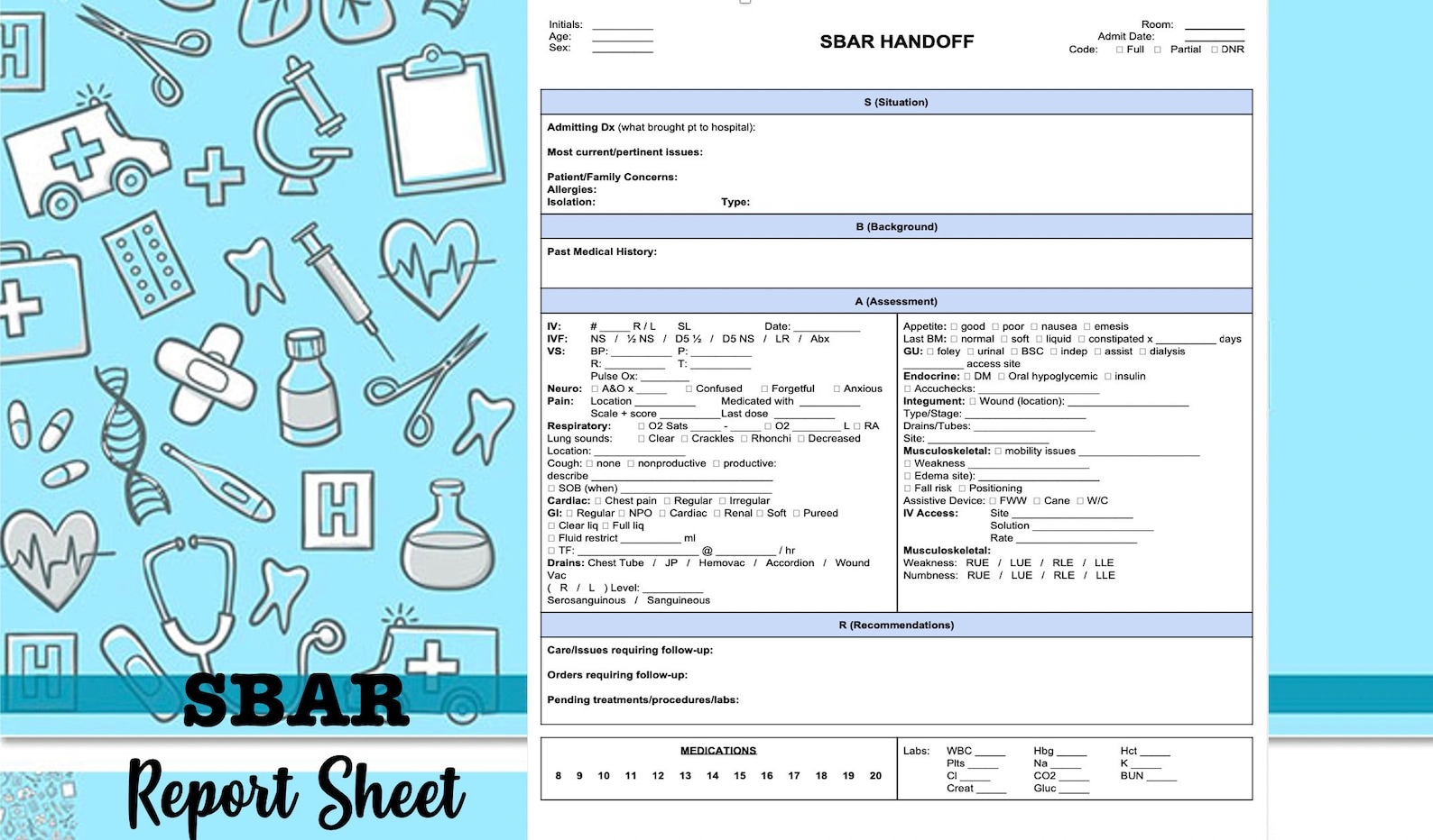 Nurse SBAR Handoff Report Sheet Nursing Brain Printable Template - Etsy