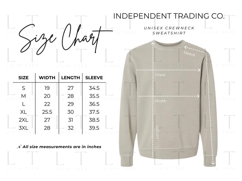 Independent Trading Co Size Chart | Hanging Size Chart | Crewneck ...