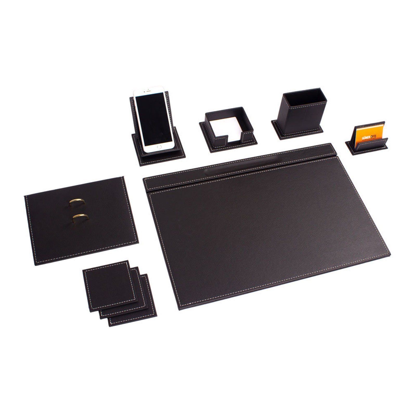 Vega Leather Desk Set With 9 Accessories Black Color - Etsy