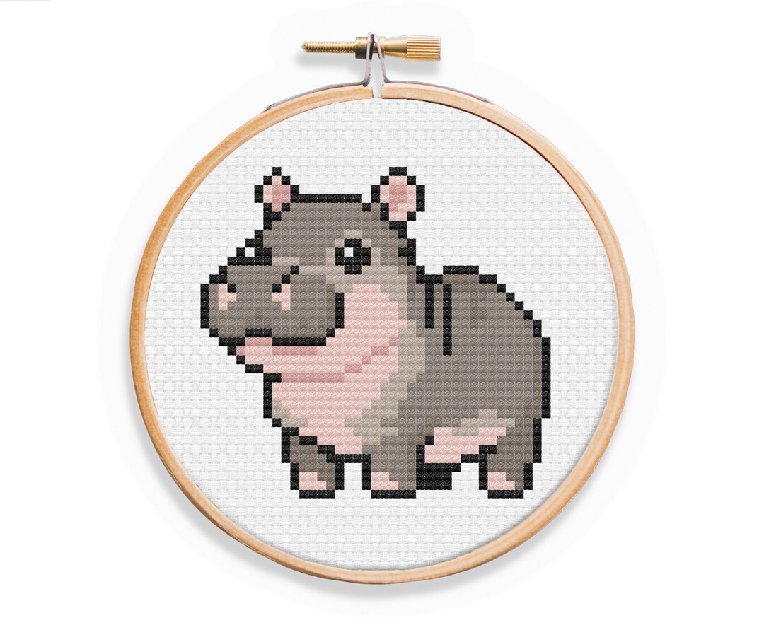 Pygmy Hippo Cross Stitch Pattern Hippopotamus Cross Stitch Pattern Cute Animal Cross Stitch Easy ...