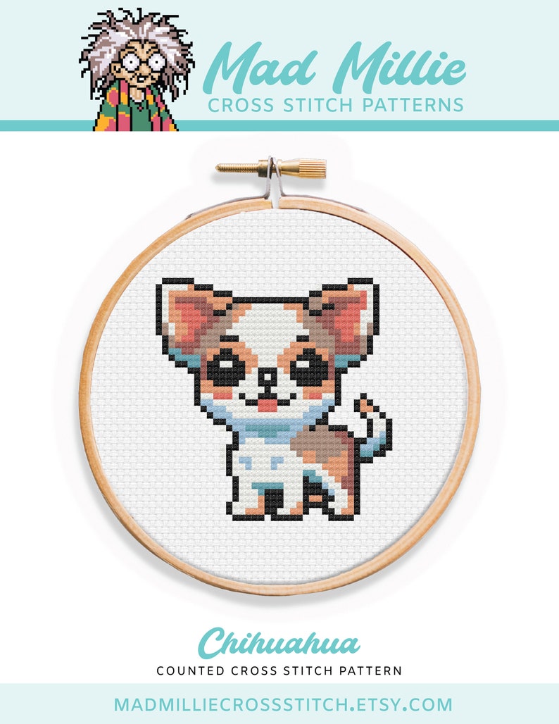 Chihuahua Cross Stitch Pattern Tiny Cute Kawaii Chihuahua Pattern 2 ...
