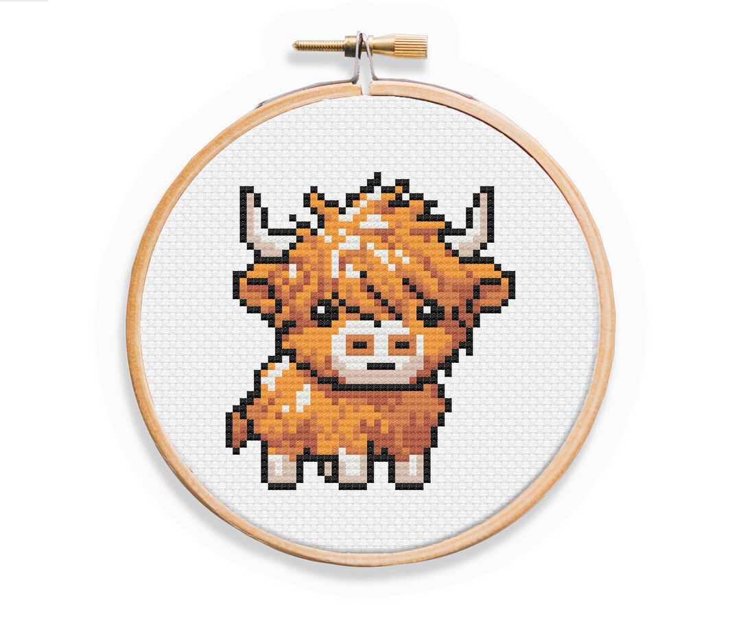 Highland Cow Cross Stitch Pattern Farm Animal Cross Stitch Pattern Cute ...