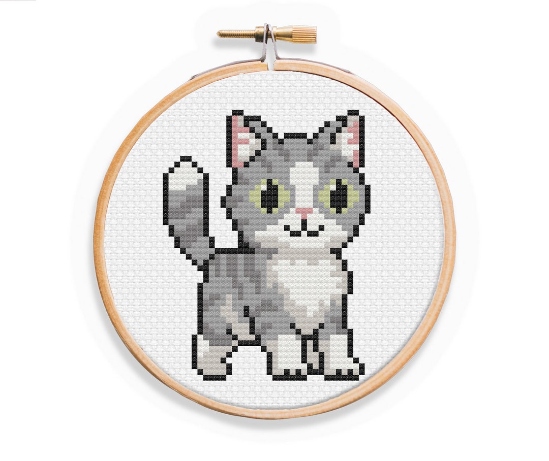 Grey and White Cat Cross Stitch Pattern Small Cat Cross Stitch 3-4 ...