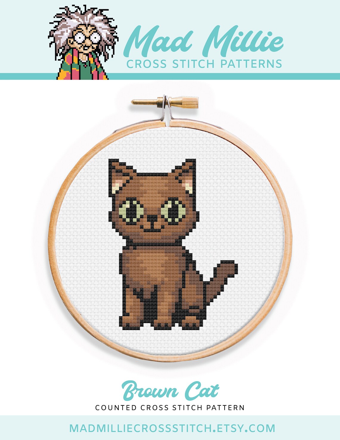 Brown Cat Cross Stitch Pattern Small Cat Cross Stitch 3-4 Cross Stitch ...
