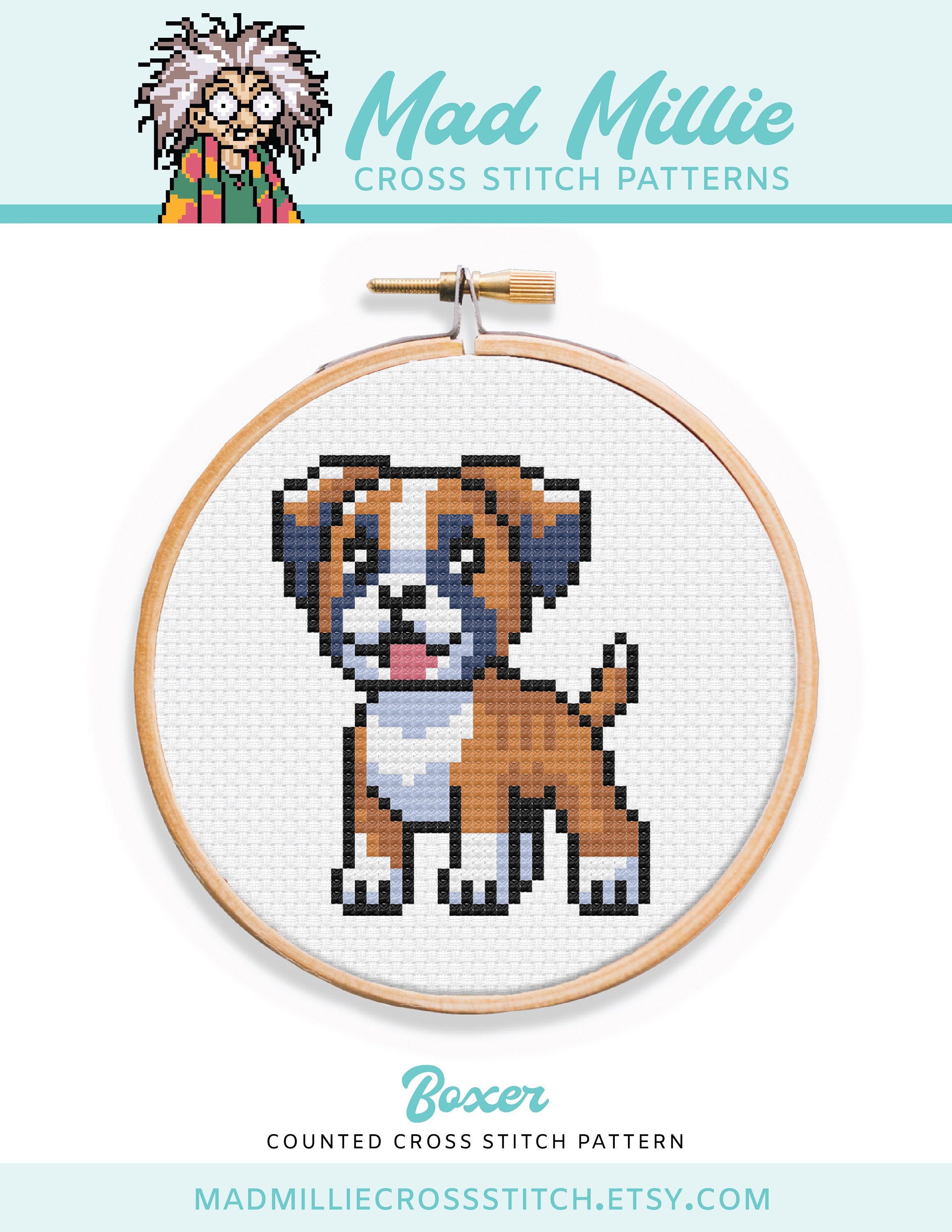 Boxer Dog Cross Stitch Pattern Tiny Cute Boxer Dog Cross Stitch 2-3 ...