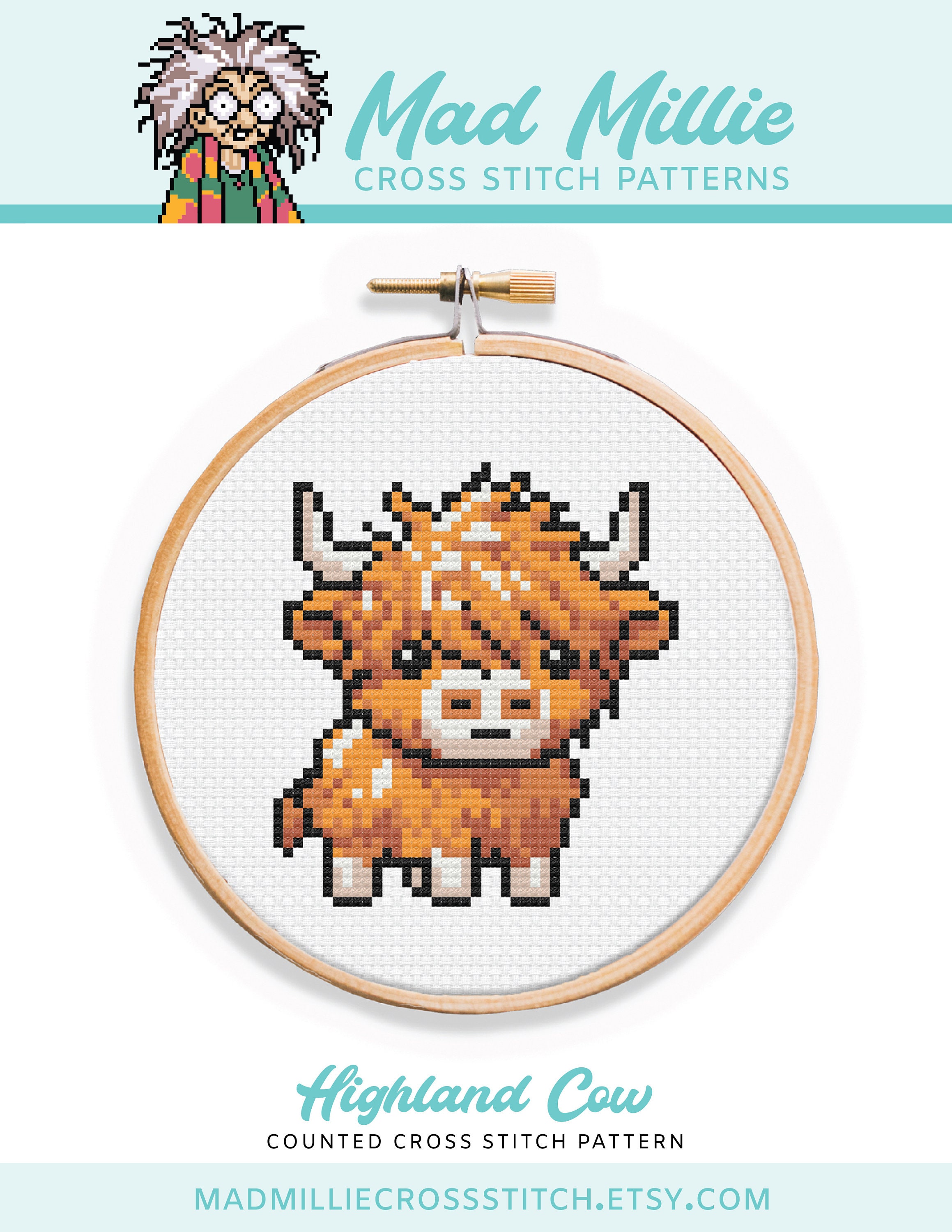 Highland Cow Cross Stitch Pattern Farm Animal Cross Stitch - Etsy