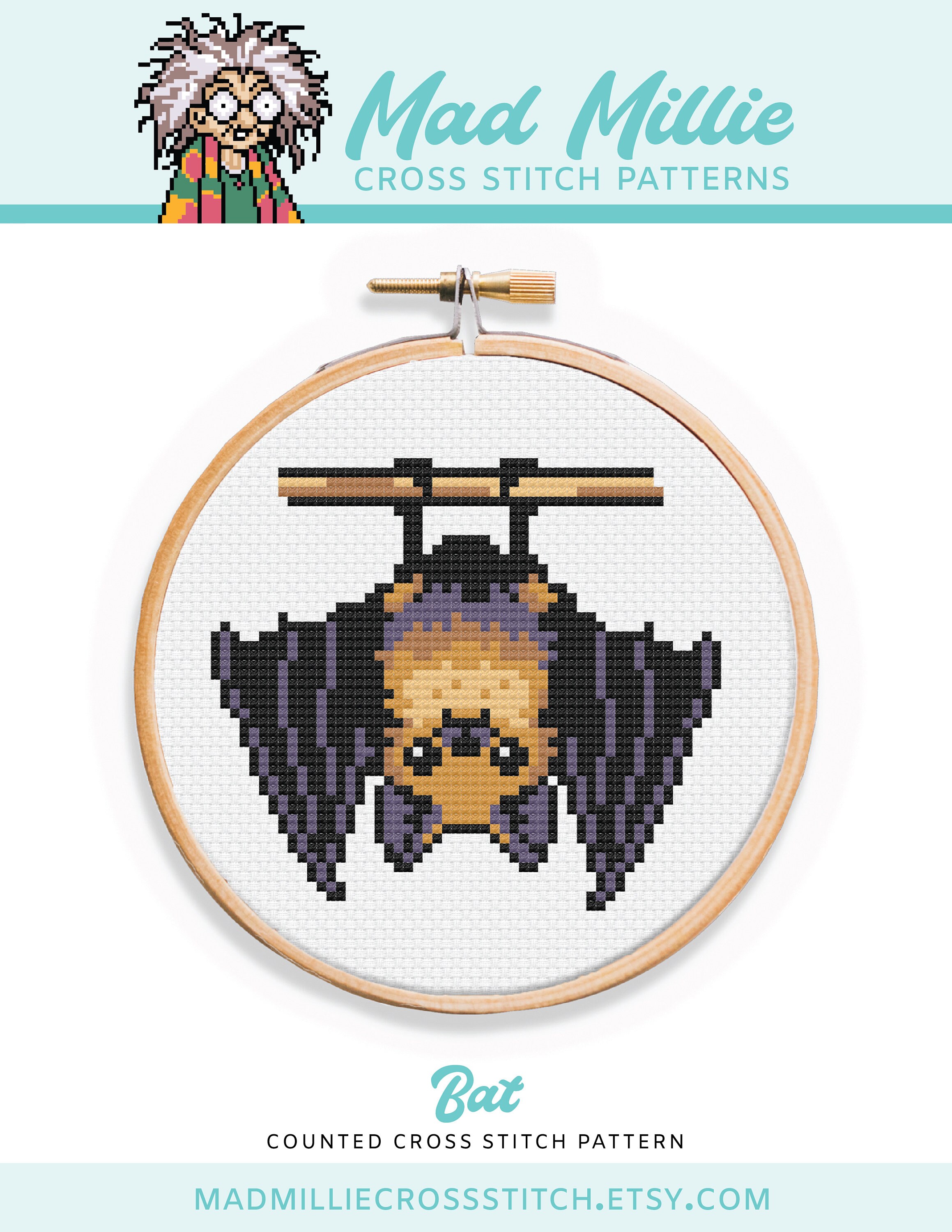 Bat Cross Stitch Pattern Wild Animal Cross Stitch Pattern Cute Vampire ...