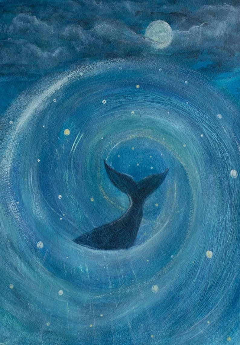 Moon Dive a Magical Print of a Whale Diving Deep Into the - Etsy