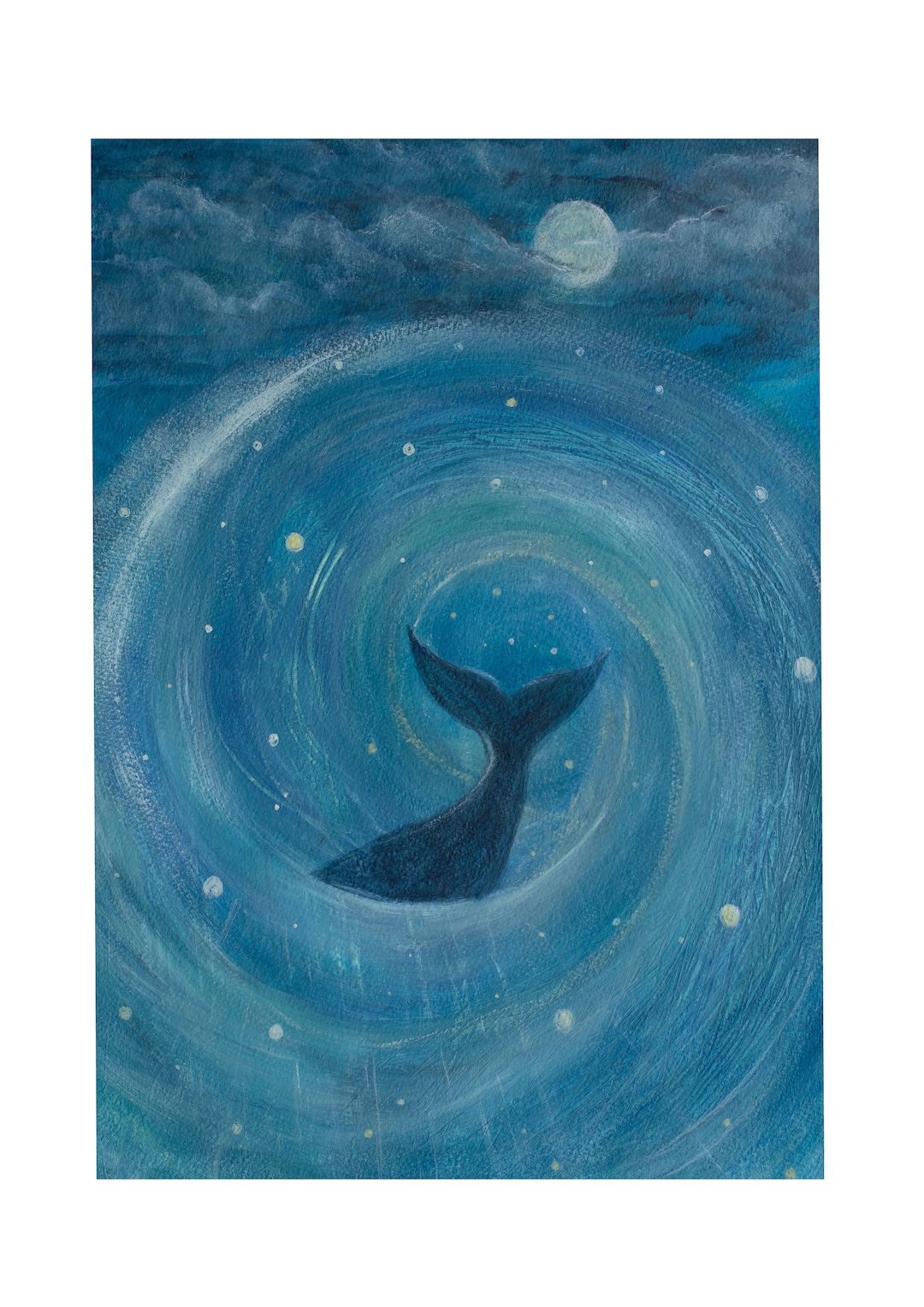 Moon Dive a Magical Print of a Whale Diving Deep Into the - Etsy
