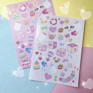 Babycore Deco Sticker Sheet Pastel Pink Borderless Designs - Etsy