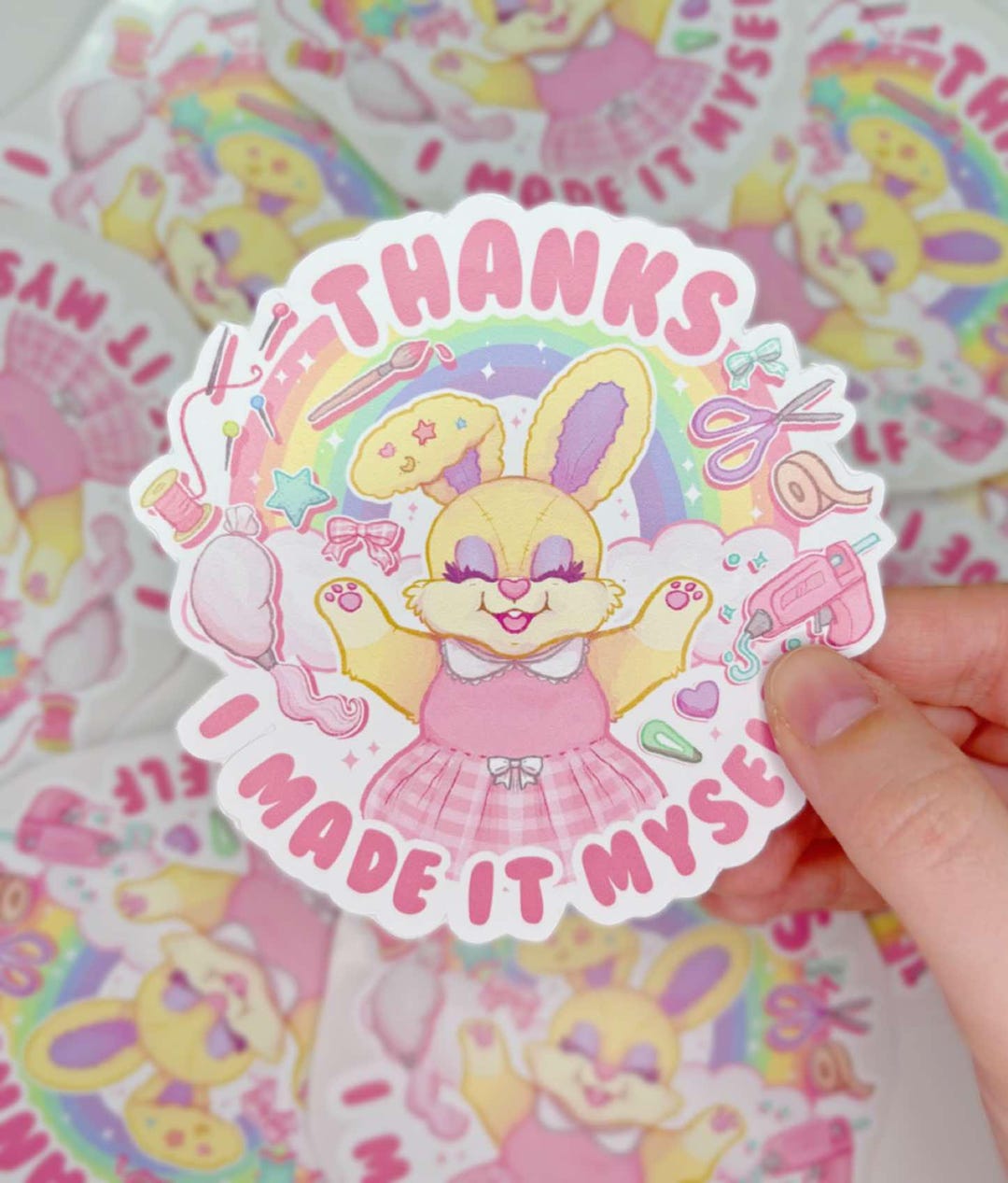 Thanks I Made It Myself Cute Kawaii Pink Bunny Vinyl Sticker - Etsy