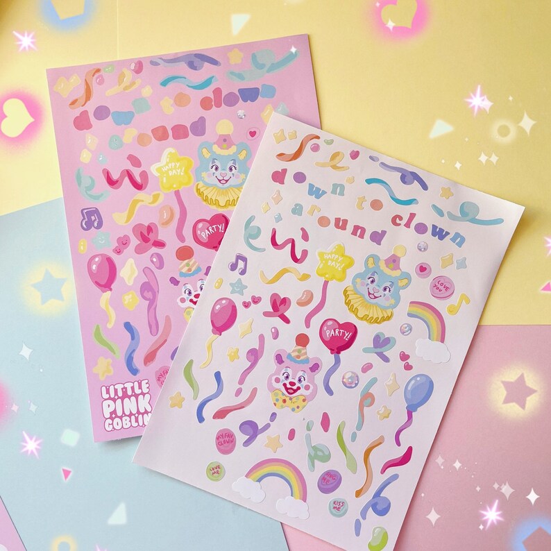 Party Kei Clowncore Deco Vinyl Sticker Sheet - Etsy