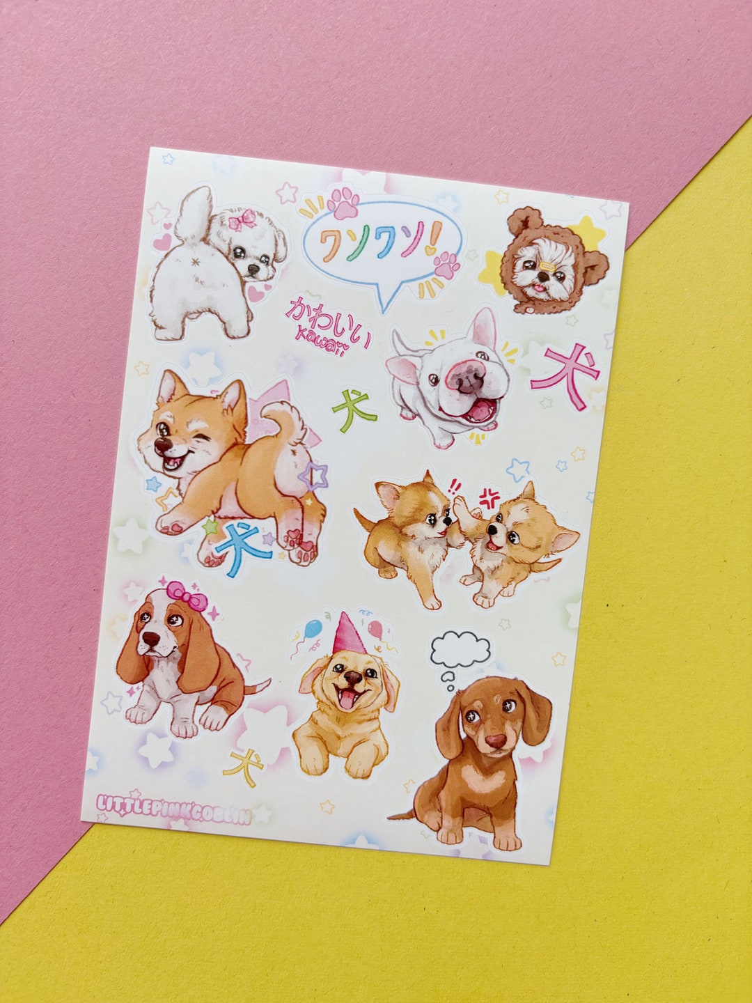 A6 Wancore Theme Cute Kidcore Puppy Character Sticker Sheet Vinyl Deco ...