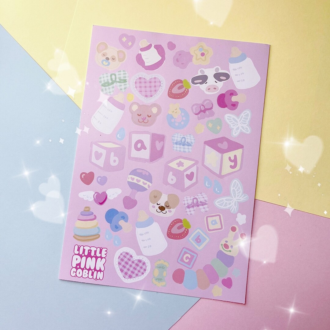 Babycore Deco Sticker Sheet Pastel Pink Borderless Designs - Etsy