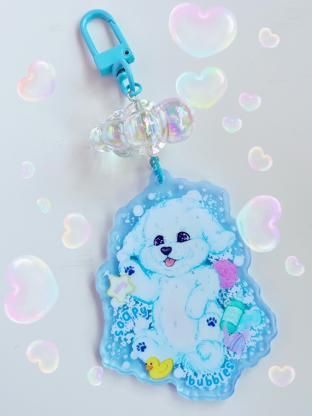 Cute Bichon Friseé Bathing Keychain With Bubble Charm - Etsy