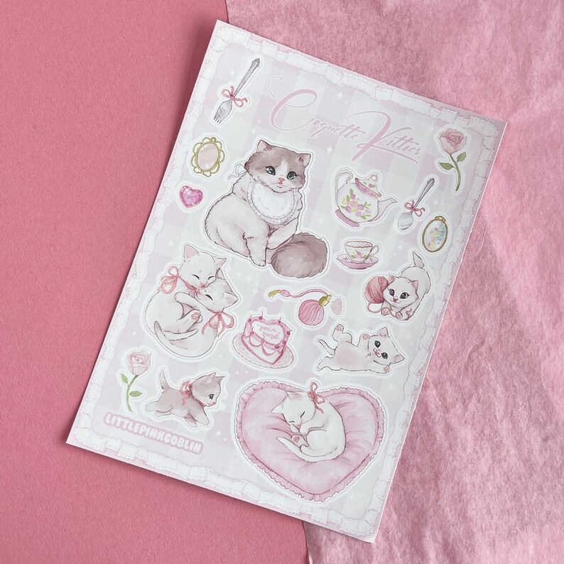 Coquette Kittens A6 Sticker Sheet - Etsy