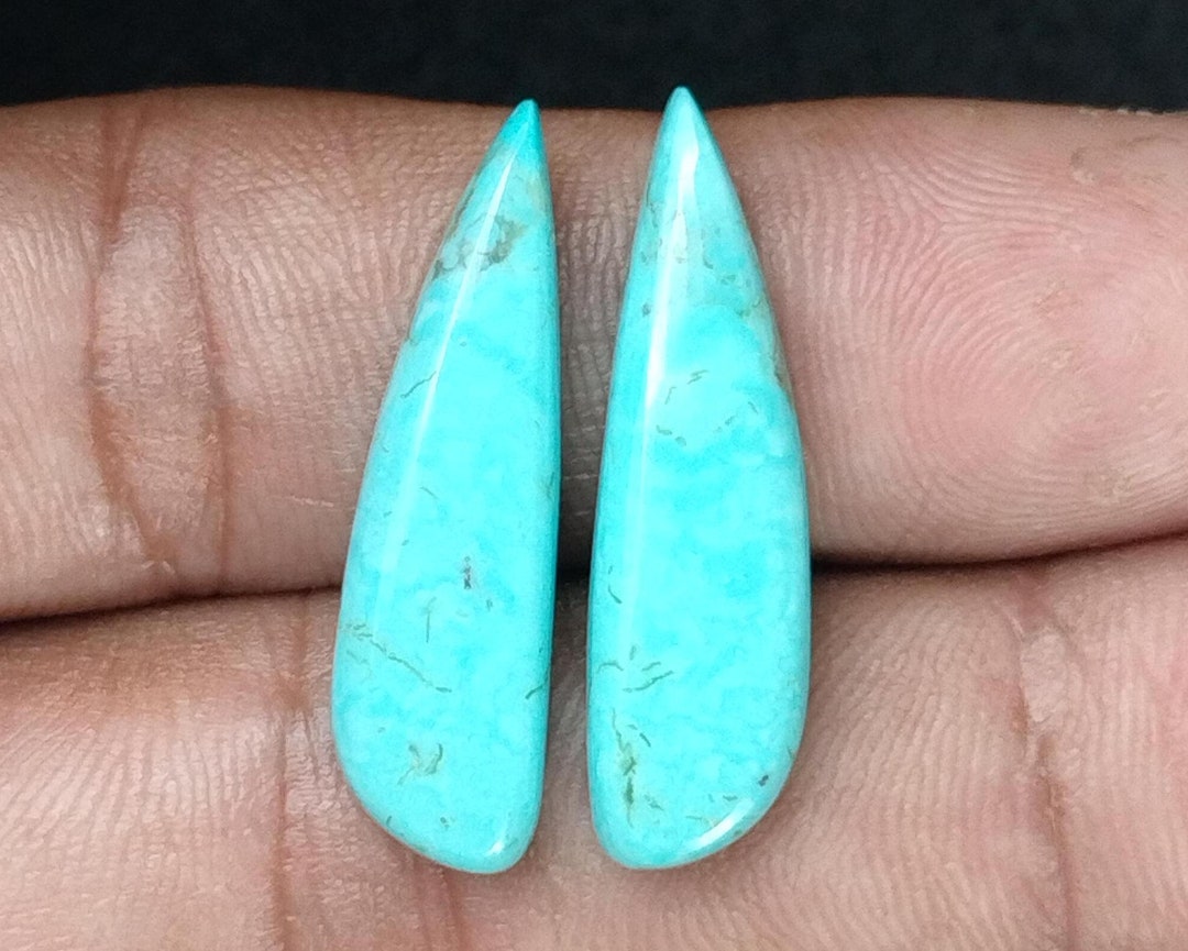 Arizona Turquoise Cabochons Pair: Blue Mohave Gemstone, Jewelry Making ...