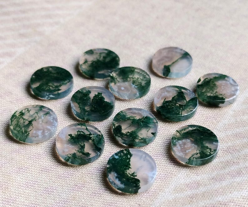 Green Moss Agate Gemstone Beads: Round Flat Discs for Jewelry - Etsy