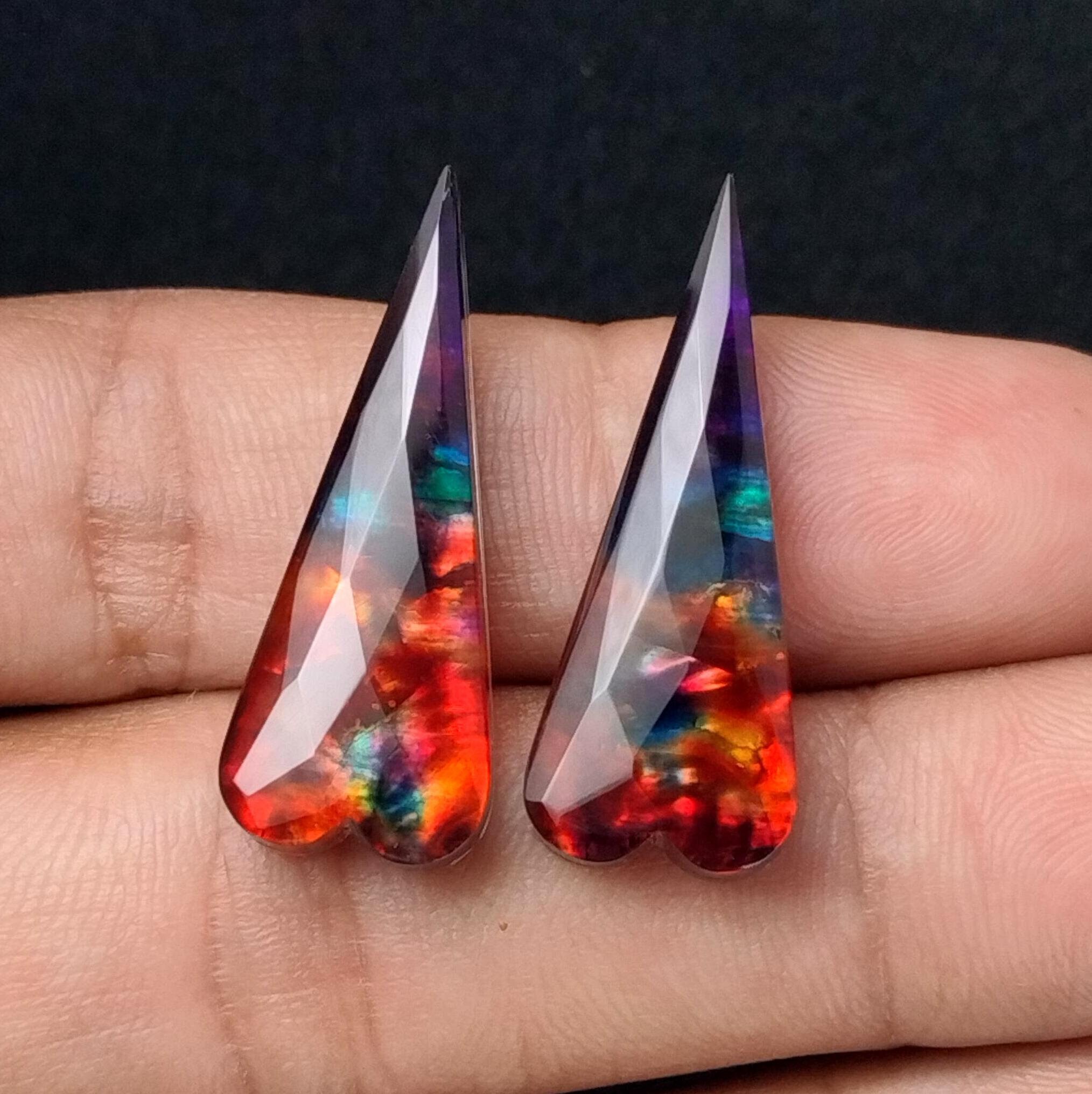 12 X 31 MM Ammolite Doublet Checker Cut Gemstone Pair Loose - Etsy