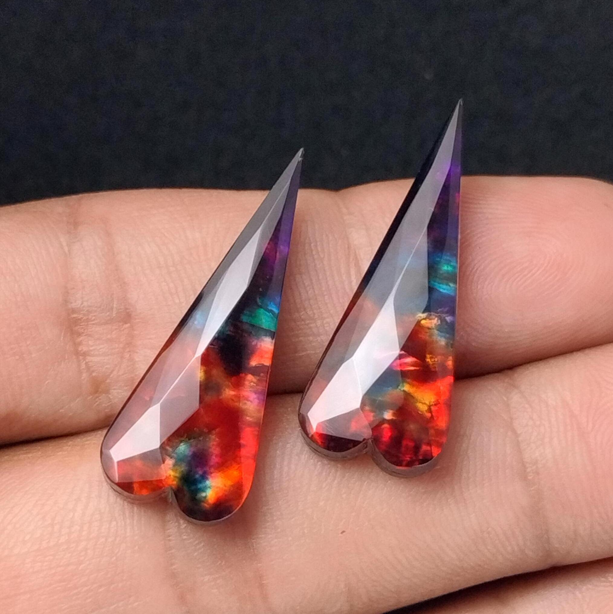 12 X 31 MM Ammolite Doublet Checker Cut Gemstone Pair Loose - Etsy
