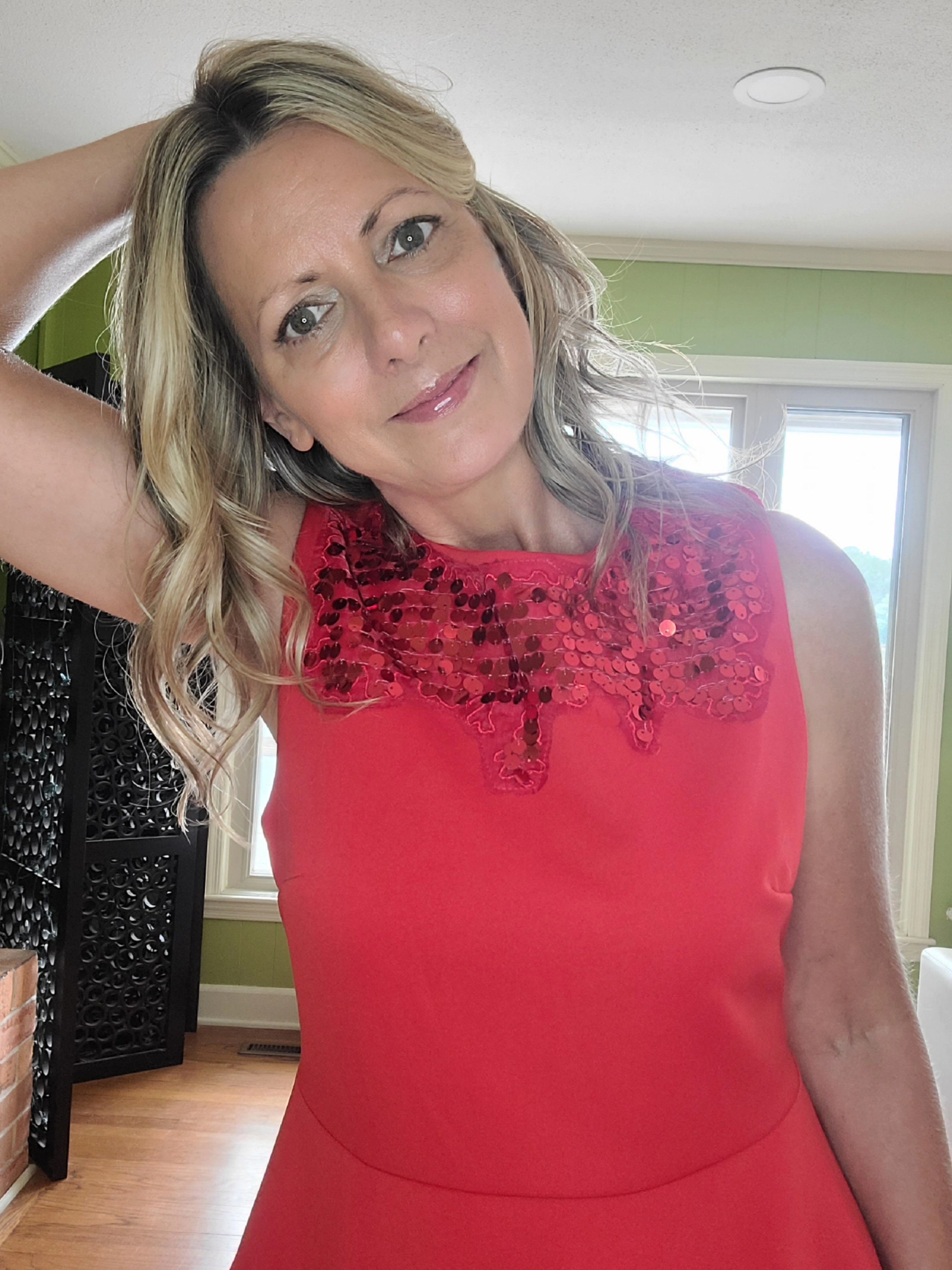 Vintage Red/orange Fit and Flare Dress With Sequins at Neckline, 90s ...