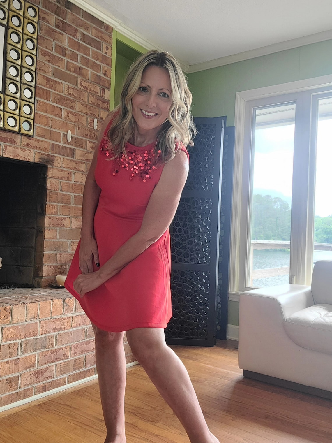 Vintage Red/orange Fit and Flare Dress With Sequins at Neckline, 90s ...