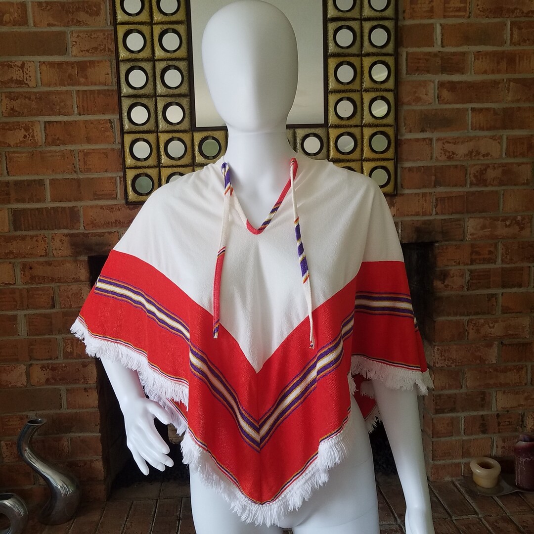 Poncho/ With Hood/ Terry Cloth/ Vintage 70's Poncho/ Beach or Swim ...