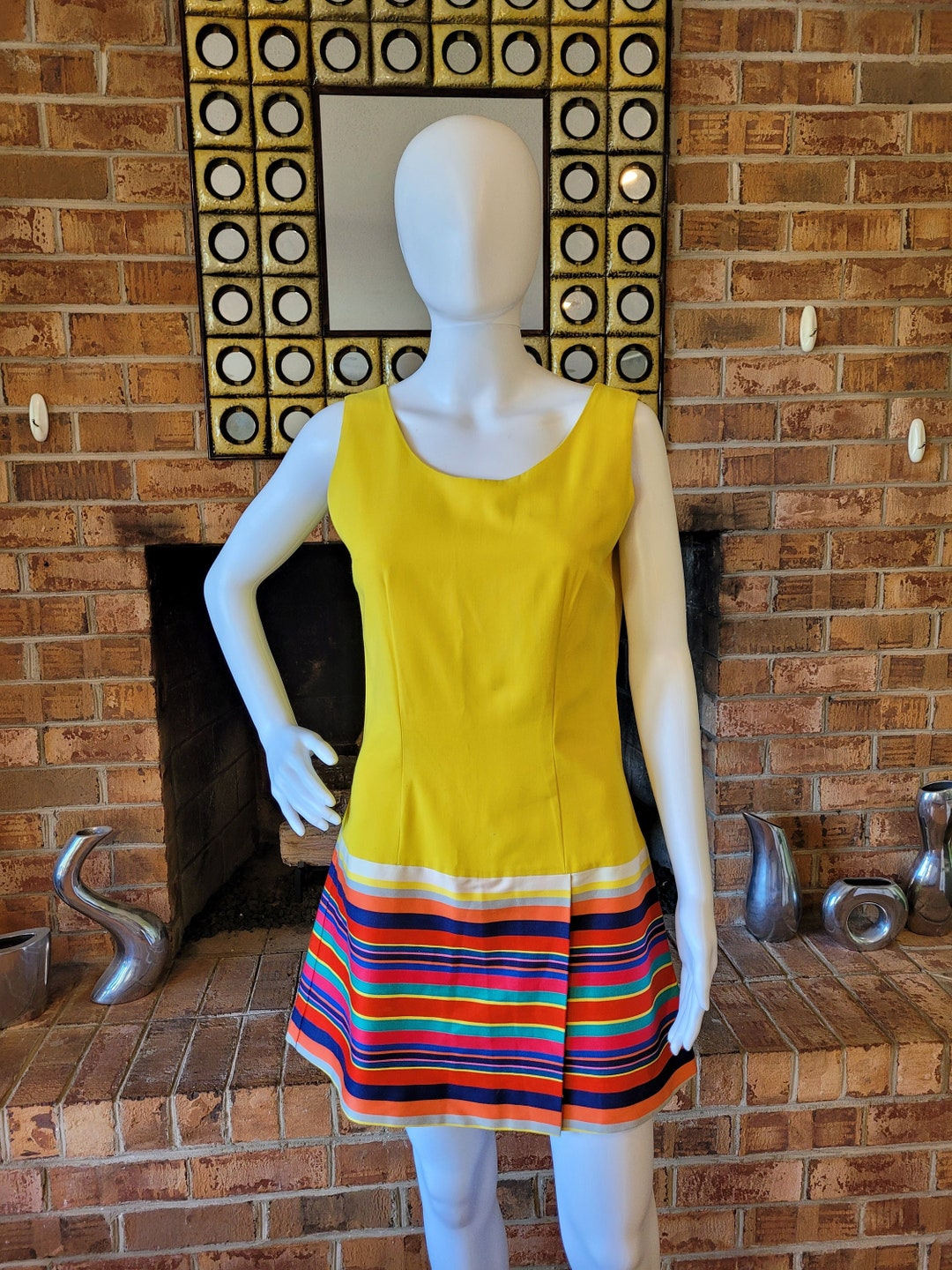 Vintage 1960s/ 70s Romper, Tank Style Romper, Yellow With Multi Color ...