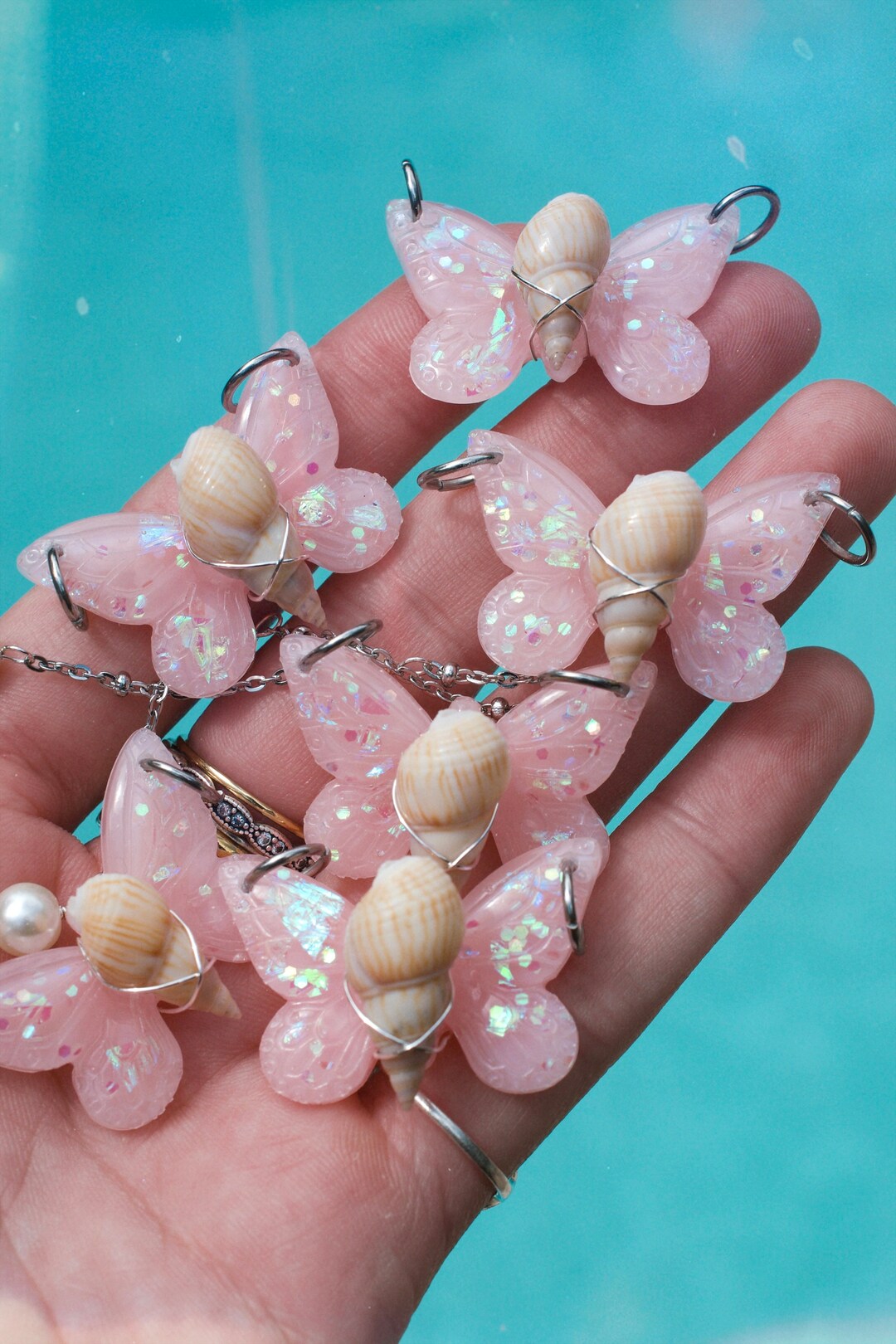 Pink Mermaid Shell Butterfly Necklace Adjustable 1618 Stainless Steel ...