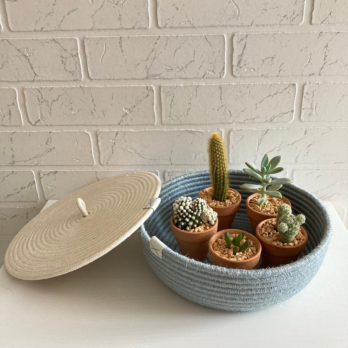 Light Blue Basket With Lid Sky Blue Rope Basket | Etsy