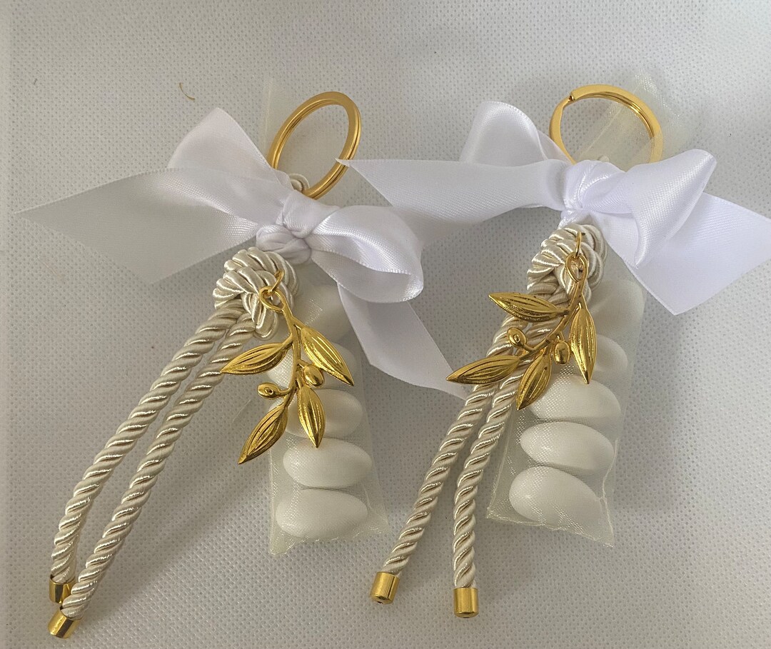 Bomboniere - Gold Olive Branch Charm on Rope Keyring - Etsy