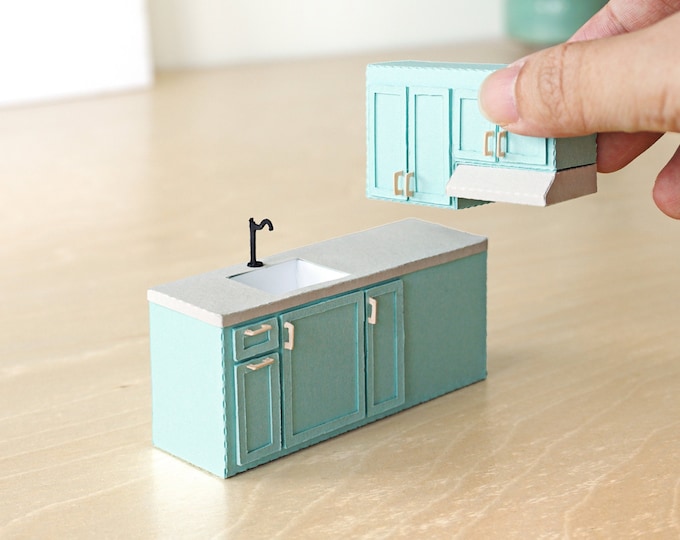 1/12 White PRINTABLE Miniature Kitchen Set Large: Dollhouse Kit ...