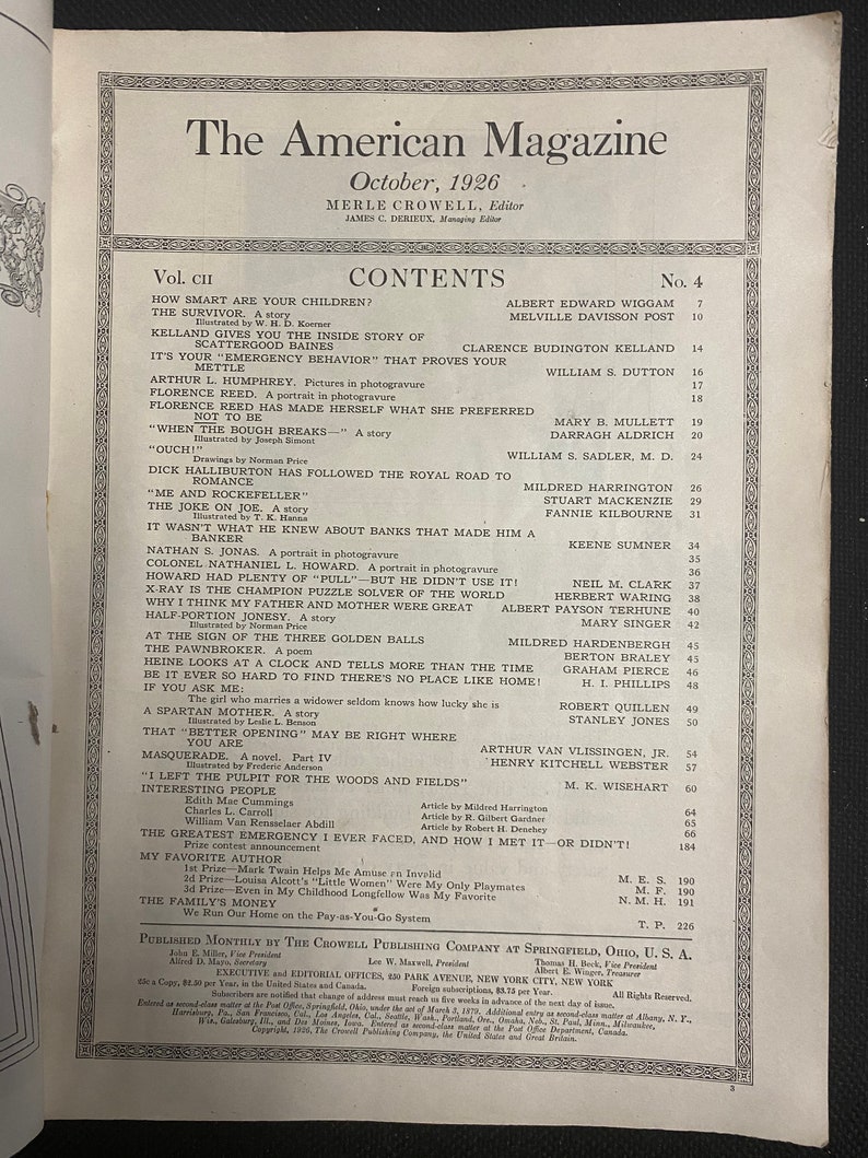 The American Magazine Oct. 1926 VGC. Color Cover - Etsy