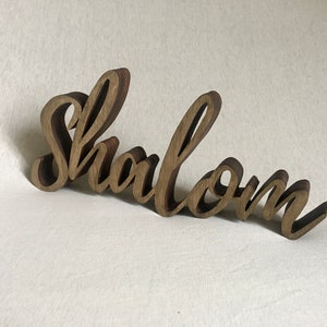 Shalom Hebrew Wooden Word Inspiration Sign Peace Self Standing Table ...