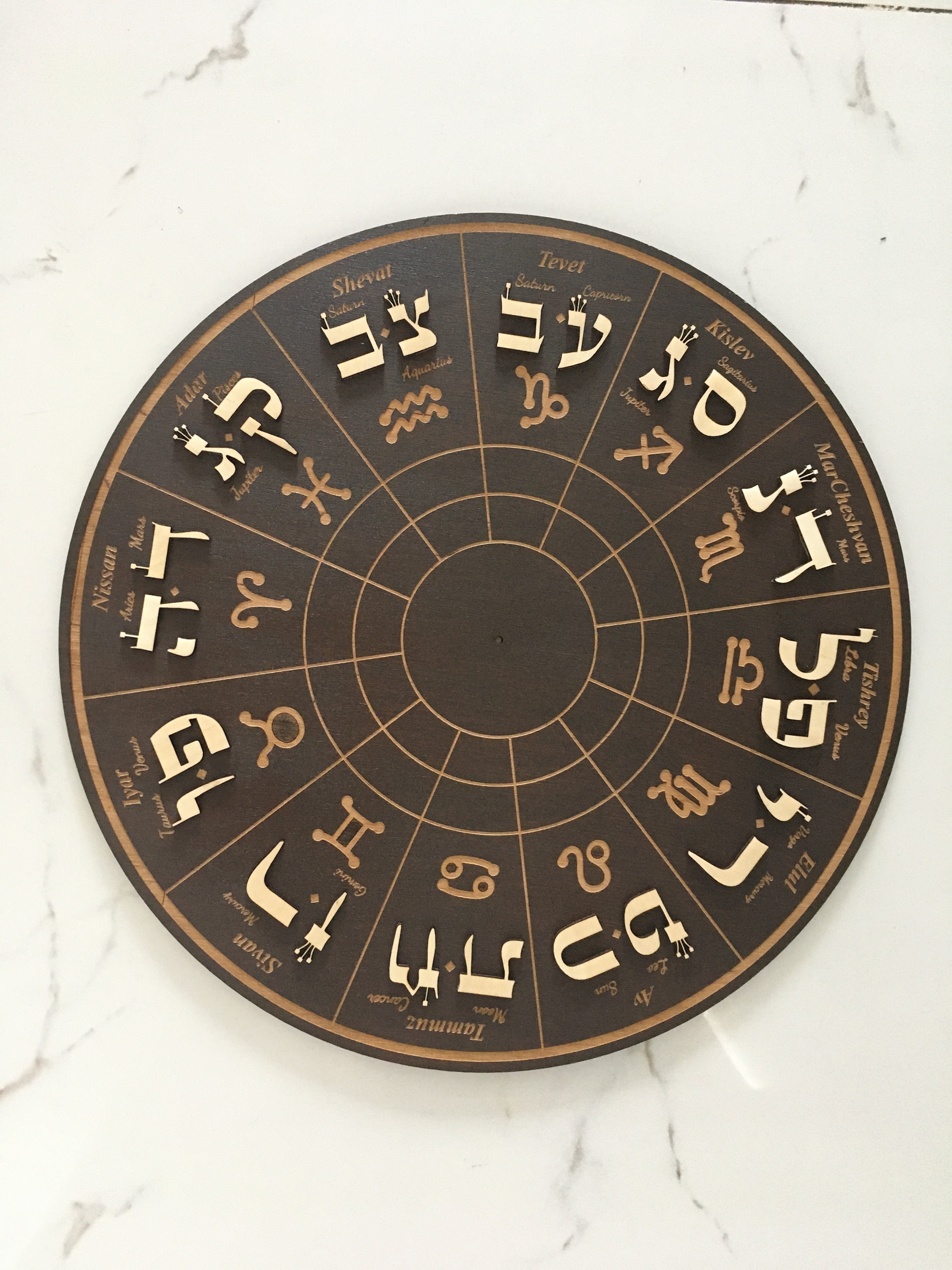 Kabbalah Zodiac Wooden Circle of Signs Kabbalistic Astrology Letters of ...