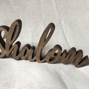Shalom Hebrew Wooden Word Inspiration Sign Peace Self Standing Table ...