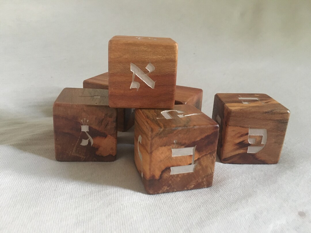 Hebrew Alphabet Wood Cubes Alef Bet Haivri Wooden Blocks 1.6'' Set of 6 ...